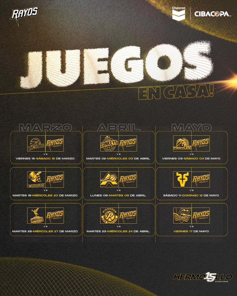 Calendario de Juegos – Rayos Hermosillo ⚡️
